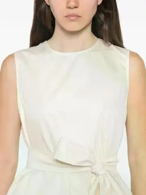 MOUTAKI Sleeveless Round Neck Blouse With Curved Hem - Neutrals