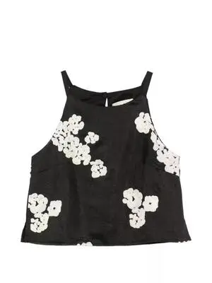 MOUTAKI Floral-embroidered Sleeveless Blouse - Black
