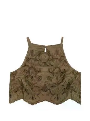 MOUTAKI Guipure Lace Cropped Blouse