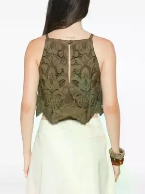 MOUTAKI Guipure Lace Cropped Blouse