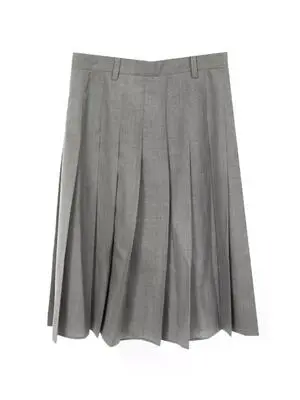 Prada 2000s Pleated Wool Midi Skirt - Grey