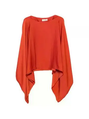 MOUTAKI Cape-style Boat-neck Blouse - Red
