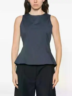 MOUTAKI Sleeveless Peplum Blouse With Bow Detail - Blue