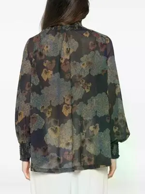 SIYU Floral-print Smocked-neck Blouse