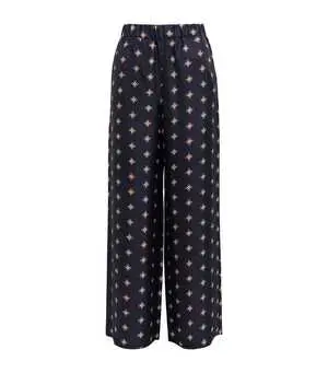 Max Mara Silk Printed Wide-leg Trousers - Blue