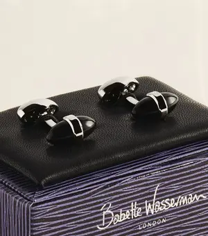 BABETTE WASSERMAN LONDON Rhodium-plated Onyx Sleek Bullet Cufflinks