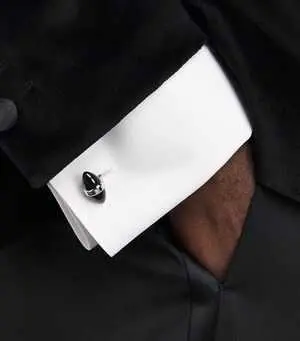 BABETTE WASSERMAN LONDON Rhodium-plated Onyx Sleek Bullet Cufflinks