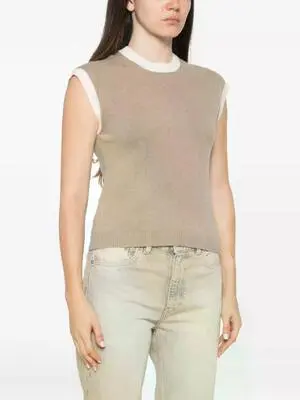 Eric Bompard Contrast Trim Cashmere Vest - Neutrals