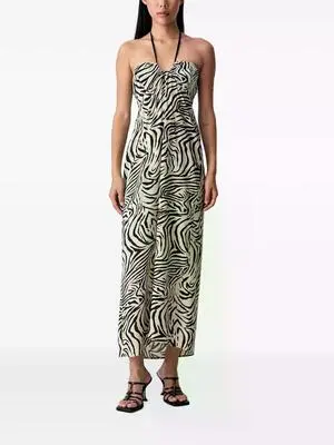 VICOLO Zebra-print Halterneck Maxi Dress - Neutrals