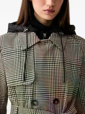 Dkny Gingham-pattern Hooded Trench Coat