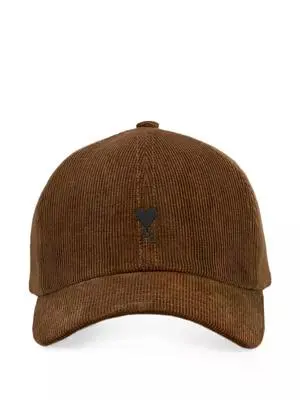 AMI Paris Corduroy Cotton Cap With De Coeur - Brown