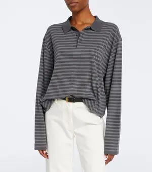 NILI LOTAN Striped Cotton Jersey Polo Shirt