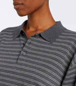 NILI LOTAN Striped Cotton Jersey Polo Shirt
