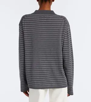NILI LOTAN Striped Cotton Jersey Polo Shirt