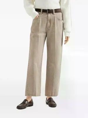 Brunello Cucinelli Prince Of Wales Denim Contemporary Square Trousers - Neutrals