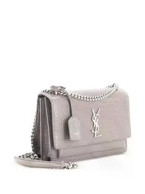 Saint Laurent Sunset Crocodile Embossed Leather Medium Crossbody Bag - Grey