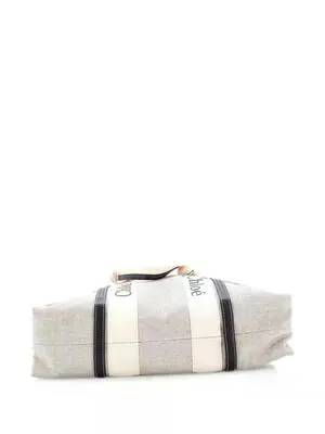 Chloé Woody Canvas With Leather Large Tote Bag - Neutrals