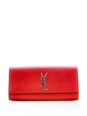Saint Laurent Classic Monogram Leather Long Clutch Bag - Red