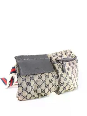 Gucci Vintage Double Gg Canvas With Leather Small Belt Bag Blue