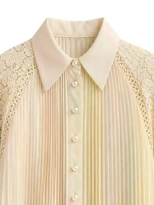 EDWARD ACHOUR PARIS Beige Floral Lace Pleated Shirt