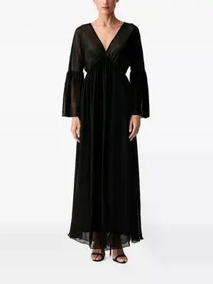 HAVEONE Sheer-panel Bell-sleeve Maxi Dress - Black