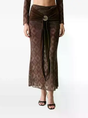 HAVEONE Patterned Buckled Maxi Skirt - Brown