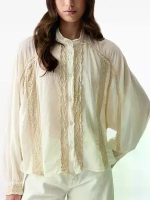 HAVEONE Lace-trim Button-up Blouse