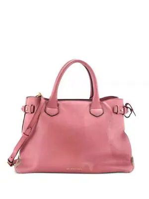 Burberry Banner Tote Leather And House Check Canvas Medium Satchel - Pink