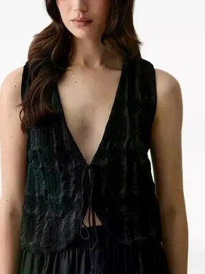 HAVEONE Embroidered Tie-fastening Top