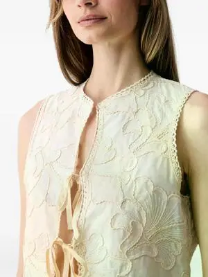 HAVEONE Floral Embroidered Tie-fastening Tank Top