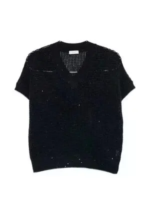 Peserico Sequin-embellished Short-sleeve Sweater - Blue
