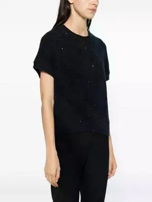 Peserico Sequin-embellished V-neck Short-sleeve Sweater