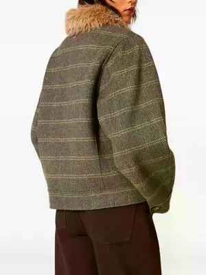 TWINSET Double Check Wool Caban Coat With Faux Fur