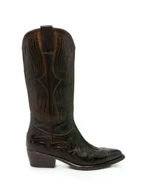 ERALDO Embroidered Leather Boots - Brown
