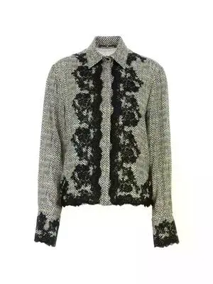 Ermanno Scervino Lace-trim Prince Of Wales Check Shirt - Grey