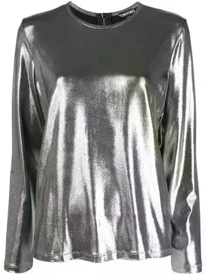 TOM FORD Metallic Laminated Long-sleeve Top