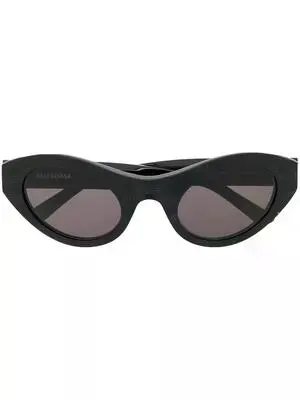 Balenciaga Logo-embossed Round-frame Sunglasses - Black