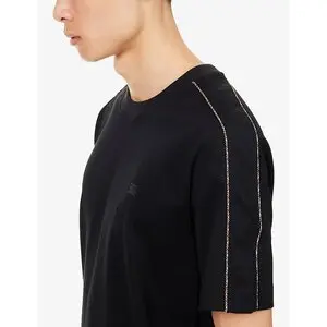 Burberry Check Piping Cotton-jersey T-shirt - Black