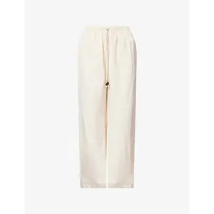 Oddmuse Drawstring Wide-leg Woven Trousers - Cream