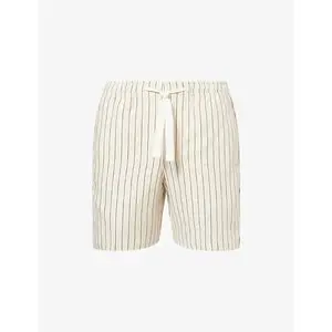Orlebar Brown Alex Striped Linen-and-cotton Shorts - Latte/night Iris