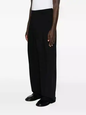 Giorgio Armani Dark Navy Virgin Wool Pleated Wide-leg Trousers
