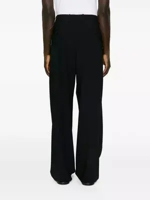 Giorgio Armani Dark Navy Virgin Wool Pleated Wide-leg Trousers