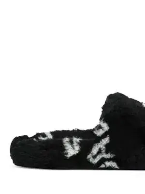 Balenciaga Logo-print Faux-fur Slides - Black