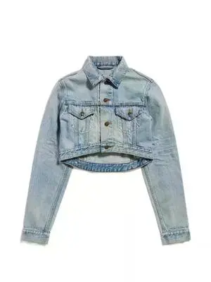 Balenciaga Cropped Distressed Denim Jacket