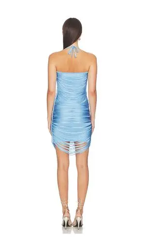 David Koma Fringe Draped Mini Knit Dress - Blue
