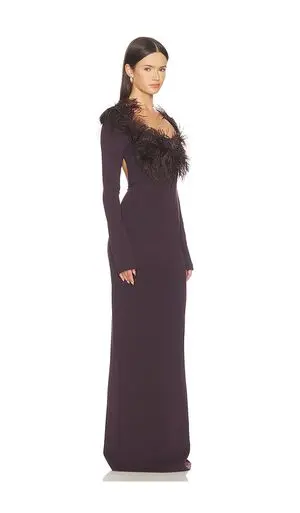 Attico Long Feather Gown - Brown