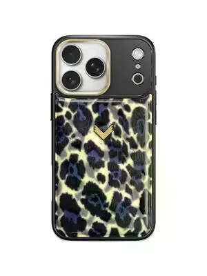 VELANTE Leopard-print Leather Iphone 17 Pro Phone Case - Black