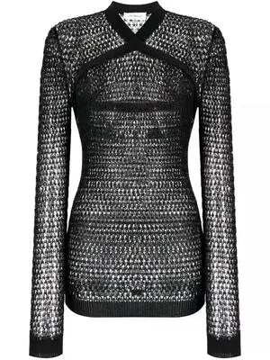 Off-White Metallic-threading Open-knit Jumper - Black