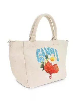GANNI Strawberry Print Embroidered Logo Tote Bag