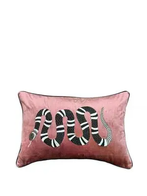 LES-OTTOMANS Snake-embroidered Cushion - Pink